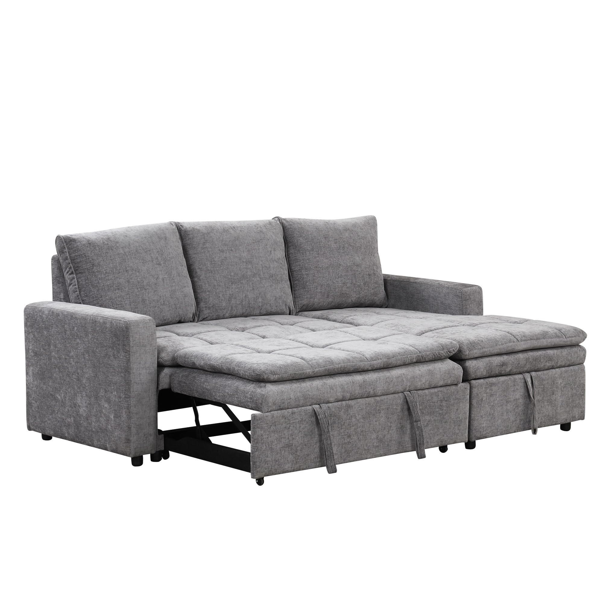 LUMISOL 82" Convertible Sleeper Sofa with Pull Out Bed, Modern L-Shaped Sectional Sofa with Storage Chaise, Chenille Modular Sofa Pull Out Couch Bed for Living Room, Small Apartment (Grey)