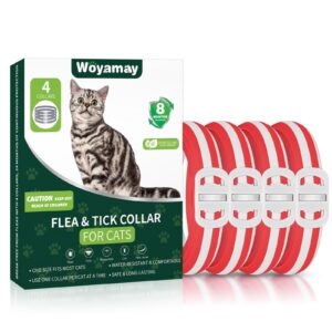 woyamay 4 pack flea collar for cats, 32 months flea and tick prevention for cats collar, flea and tick collars for cats, waterproof cat flea collar, adjustable cat flea and tick collar, red & white