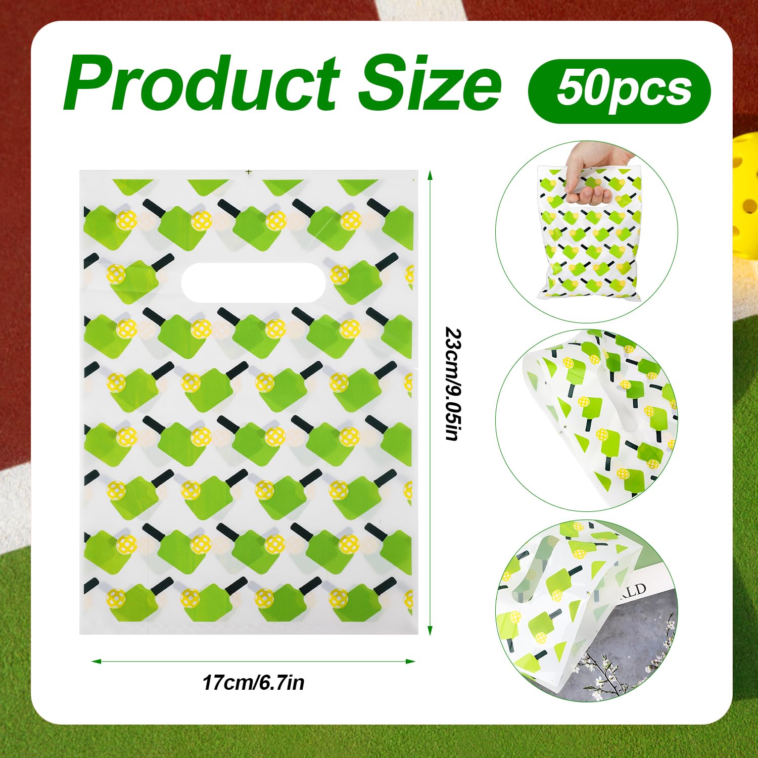 50pcs Pickleball Gift Bags, Plastic Pickleball Party Bags Pickleball Snack Bags Pickleball Candy Bags Pickleball Party Favor Bags for PickleBall Theme Party Sports Events Supplies (Light Green)