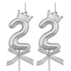 vshili 22 birthday candles, 22nd cake candles, silver happy birthday number 22 candles cake topper decorations for party men women