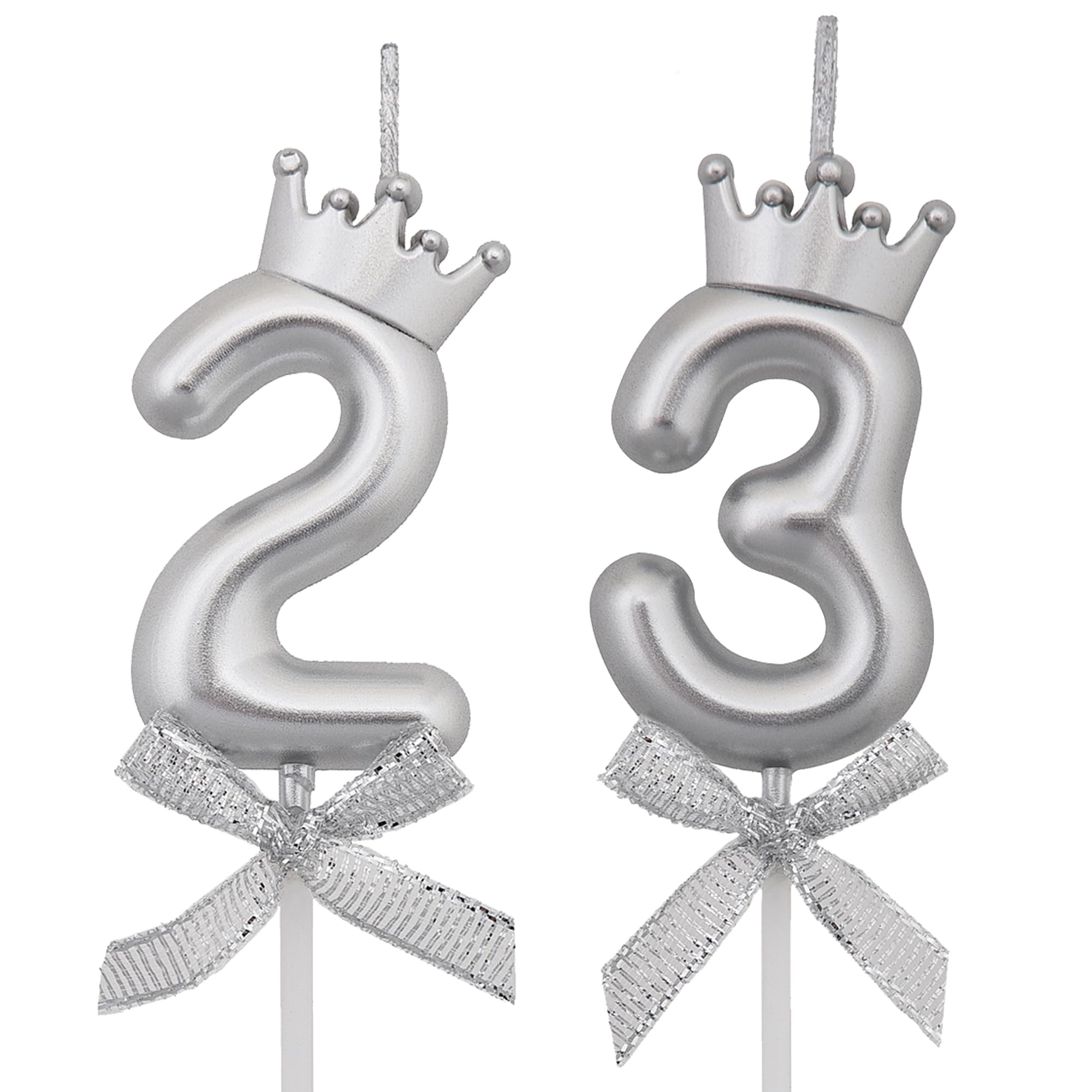 VSHILI 23 32 Birthday Candles, 23rd 32nd Cake Candles, Silver Happy Birthday Number 23 32 Candles Cake Topper Decorations for Party Men Women