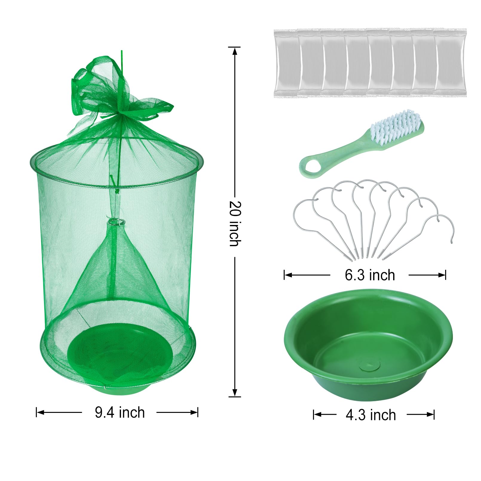 Dwcom 8 Packs Fly Traps Outdoor Hanging, Stable Fly Trap with Fly Bait, Reusable Fly Killer, Ranch Fly Trap, Fly Control Fly Hunter for Family Farm Park Orchard Garden