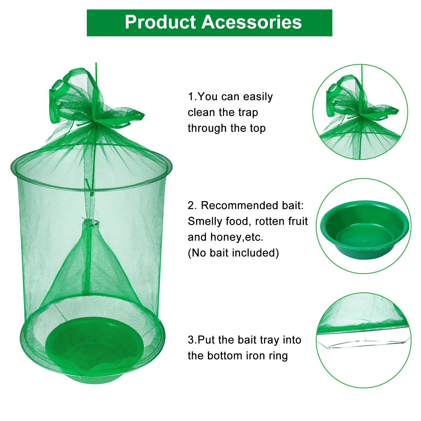 Dwcom 8 Packs Fly Traps Outdoor Hanging, Stable Fly Trap with Fly Bait, Reusable Fly Killer, Ranch Fly Trap, Fly Control Fly Hunter for Family Farm Park Orchard Garden