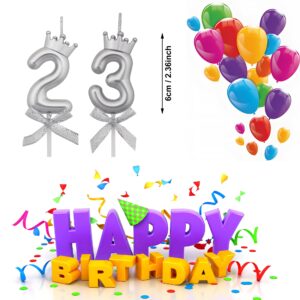 VSHILI 23 32 Birthday Candles, 23rd 32nd Cake Candles, Silver Happy Birthday Number 23 32 Candles Cake Topper Decorations for Party Men Women