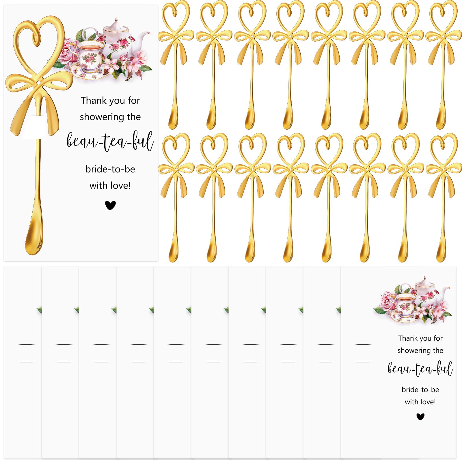 Skybooly 25 Sets Bridal Shower Tea Party Favors for Guests Mini Coffee Spoons Small Tea Spoons Heart Spoon Love Spoon with Bow with Thank You Cards Wedding Souvenirs Tea Party Supplies