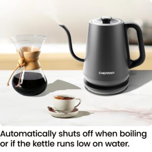 Chefman Gooseneck Electric Kettle, 0.8L Pour Over Tea Kettle for Coffee and Tea, One-Touch Operation, Boil-Dry Protection, Auto Shut-Off, Ultra-Fast Hot Water Boiler – Black