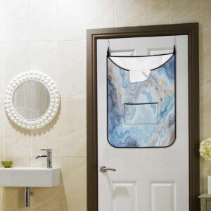 Hanging Laundry Bag Blue Marble with Over Door Hooks Durable Space Saving Laundry Bag Wide Open Top