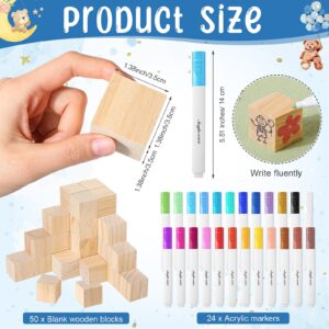 Qilery 75 Pcs Baby Shower Games Sign Kit Including Decorate a Block Game Sign 50 DIY Blank Wooden Block 24 Acrylic Paint Marker Baby Shower Prize for Winners Gender Reveal, Bear (Blue)