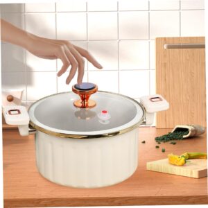 Enamel Pot 5L Non-stick Micro Pressure Cooker with Secure Lock Spill-proof Enamel Stock Pot with Lid Silicone Valve Pressure Pot for Cooking White