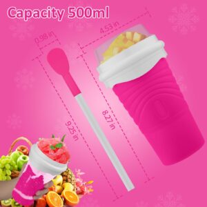 Slushie Maker Cup - DIY Magic Slushy Maker Squeeze Cup, Portable Smoothie Squeeze Cup for Juices, Milk and Ice Cream Make, Double Layers Silica Cup with Lid & Straw for Friends, Family Gifts (Pink)