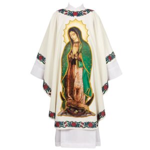 needzo our lady of guadalupe chasuble - gothic style, dura fabric bonding with embroidery, 59" w x 51" l