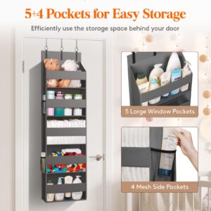 Lifewit 1 Pack Over the Door Organizer, 5 Shelf Clear Window Hanging Storage with 4 Mesh Side Pockets, Anti Tilt 40 lbs Load Behind Door for Pantry, Nursery, Bathroom, Bedroom, Kitchen, Dorm, Grey