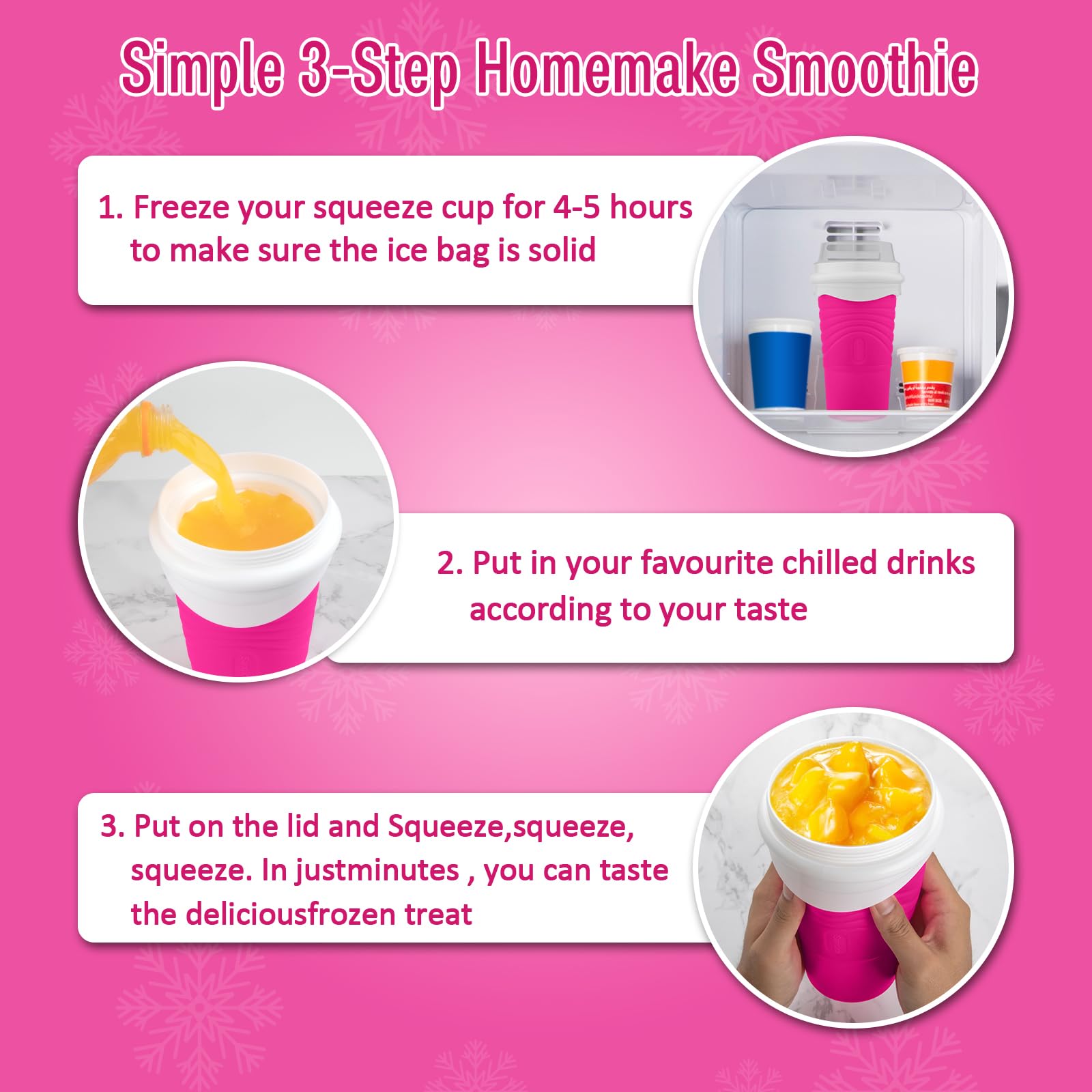 Slushie Maker Cup - DIY Magic Slushy Maker Squeeze Cup, Portable Smoothie Squeeze Cup for Juices, Milk and Ice Cream Make, Double Layers Silica Cup with Lid & Straw for Friends, Family Gifts (Pink)