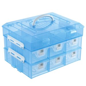 mygift 11 inch sky blue transparent arts and crafts sewing supplies storage organizer case with white accents, 24 customizable compartments, 6 drawers removable dividers