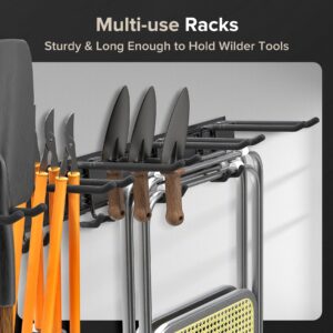 LIHUYAS Garden Tool Organizer Wall Mount Garage Storage Rack 9Pcs, Heavy Duty Tool Garage Organization System for Shovels, Ladders, Chairs,Trimmers, Hoses, Hold Up to 420lbs