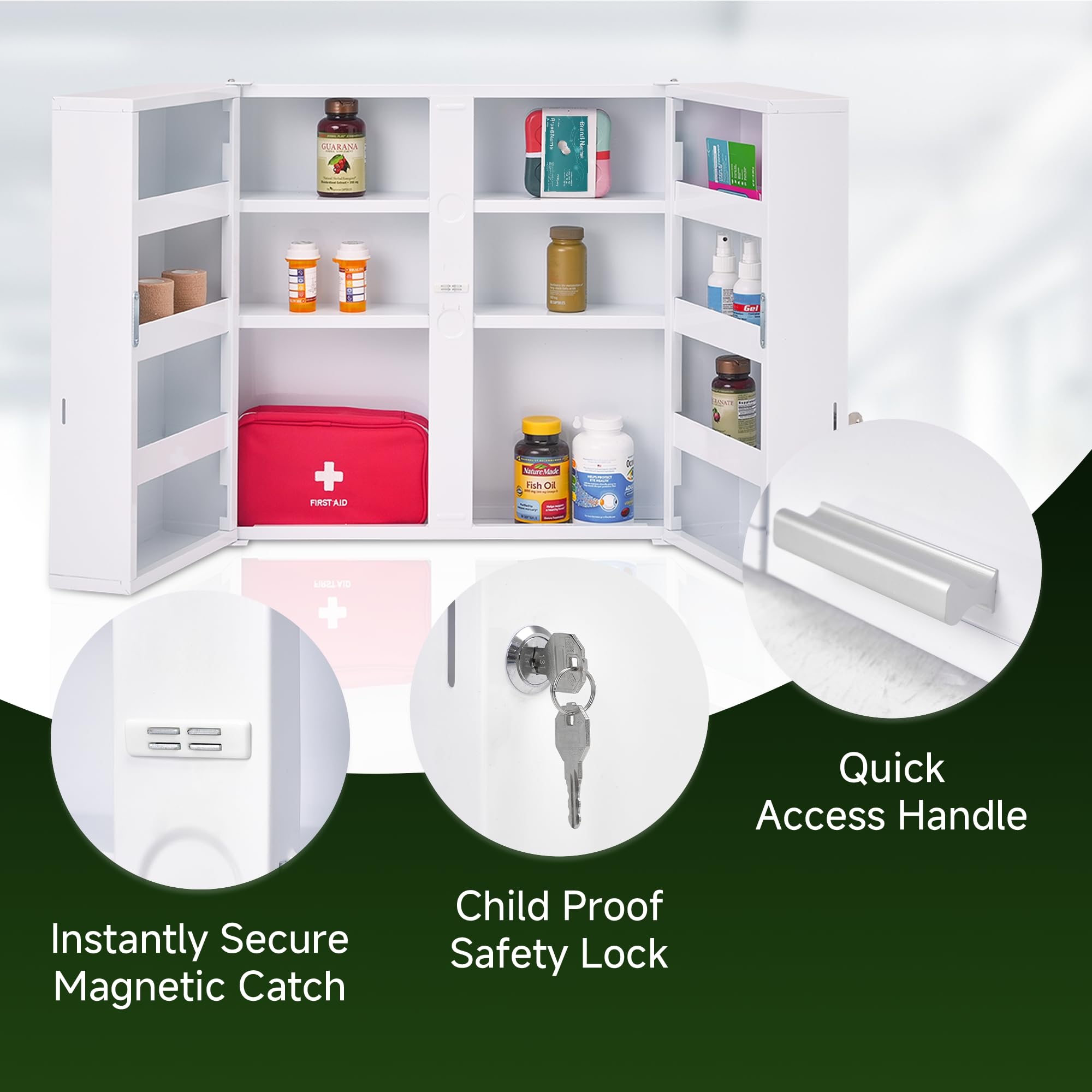 Mount Brook Lockable Metal Storage Cabinets - Large Capacity Bathroom Wall Cabinet with 11 Shelves - Medicine Cabinet with Lock for Storing Medicines and Medical Supplies