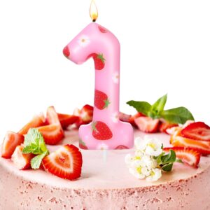 conelist berry 1st birthday number candle pink cake topper with strawberry happy birthday strawberry cake candle for fruit baby shower kids 1st strawberry theme birthday cake decoration for party