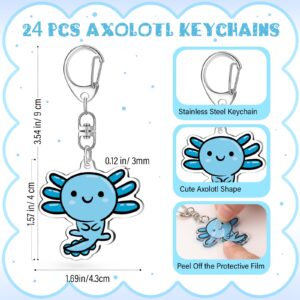 Ferreve 24 Pcs Axolotl Keychains Bulk Axolotl Party Favors Axolotl Charms Pendant Accessories Baby Shower Guest Favors for Birthday Classroom Reward Prizes(Blue)