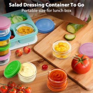 Freshmage [8 Pack] Salad Dressing Container to Go, 2.7 oz Glass Condiment Containers with Lids for Lunch Box, Small Sauce Containers Glass Jars with Lids Reusable & Leakproof