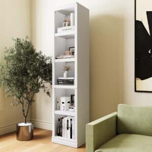 bevfint 70" tall bookcase, white narrow floor standing bookshelf, 5 tier shelves open storage organizer, book case for living room hallway kitchen home office bathroom, white - 5 tier