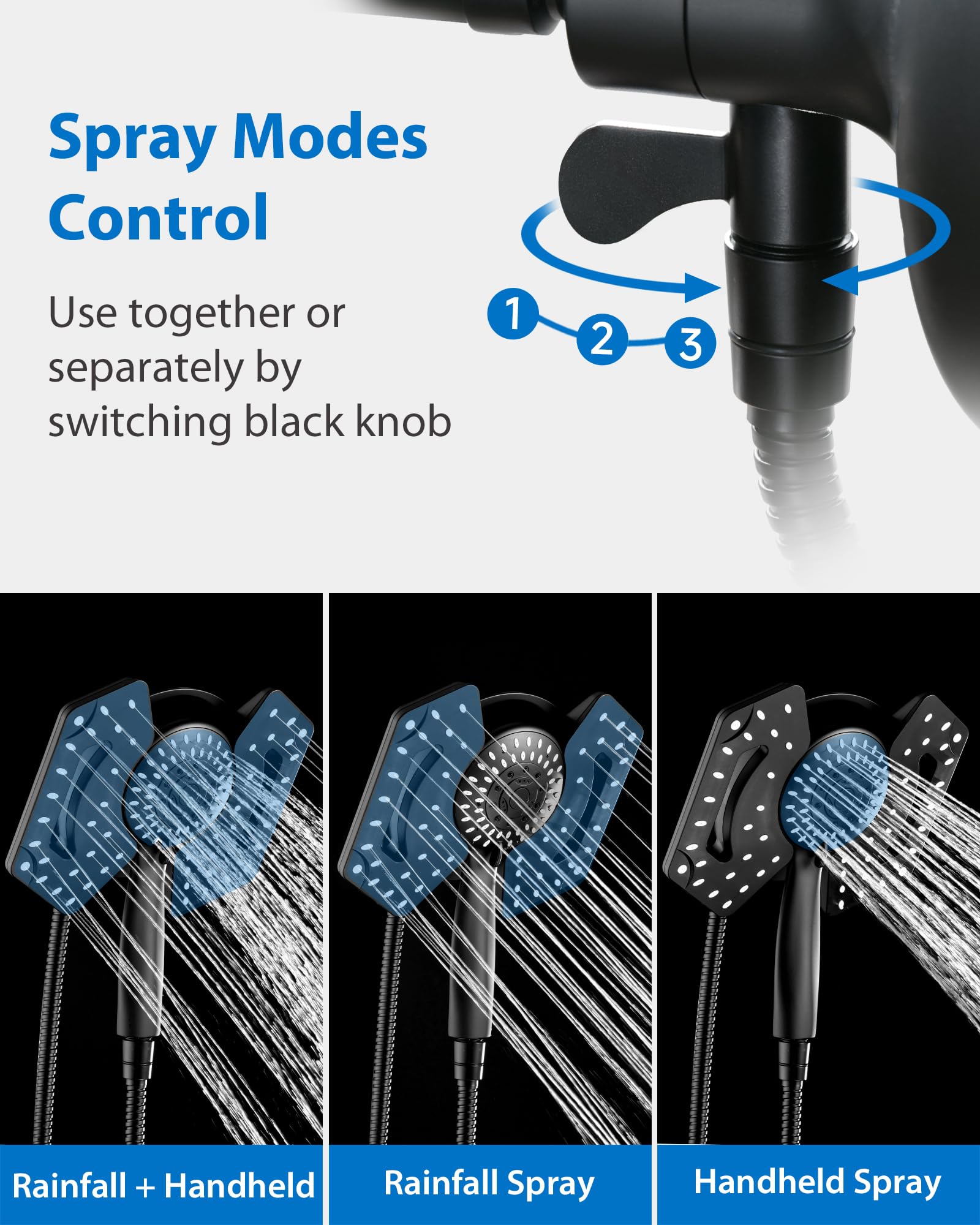 Black Shower Head with Handheld: 2-in-1 Shower Head High Pressure with Rainfall Shower Head Handheld Shower head Detachable Shower Head with Hose, 2.5GPM Double Shower Head Dual Shower Head Cambo