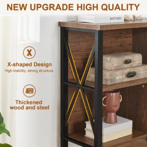 HOMISSUE Cube Storage Organizer Shelf, Rustic Horizontal Bookshelf with 5 Cube Storage, Industrial Short Wide Bookcase with 3 Tier Shelves, Low and Long Cube Bookshelf for Living Room, Office, Brown