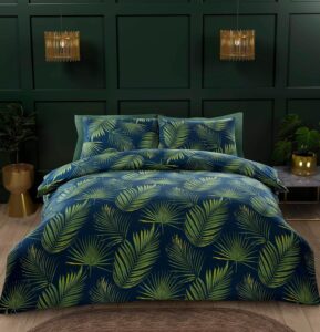 tropical palm leaves twin duvet cover jungle twin size bedding set with zipper closure, comforter cover 68"x90" with 4 corner ties and 2 pillow cover 20"x26" - soft non iron for all seasons