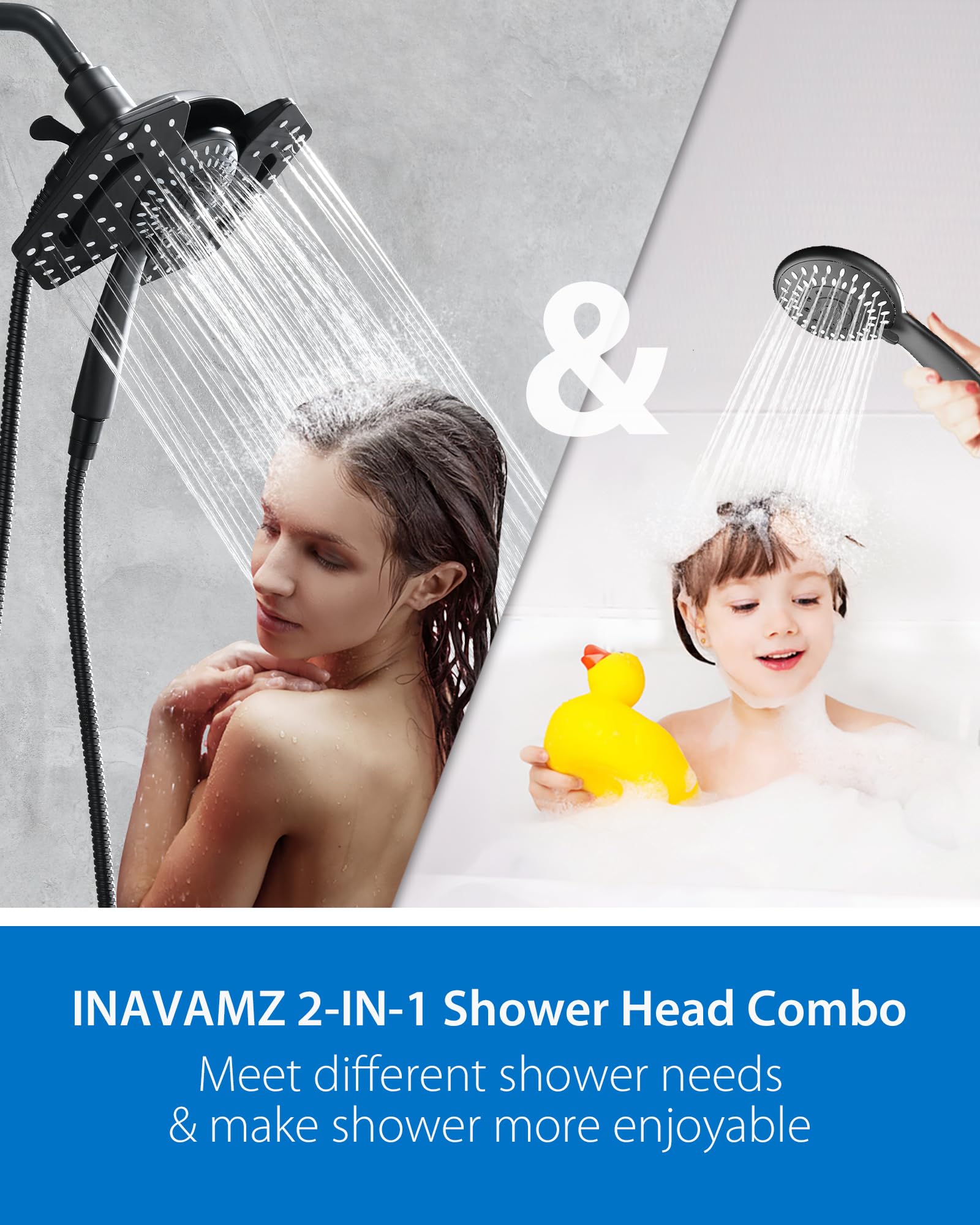 Black Shower Head with Handheld: 2-in-1 Shower Head High Pressure with Rainfall Shower Head Handheld Shower head Detachable Shower Head with Hose, 2.5GPM Double Shower Head Dual Shower Head Cambo