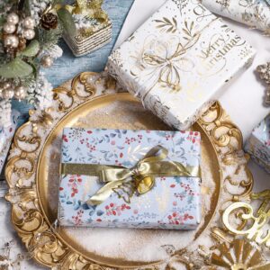 RUSPEPA Christmas Wrapping Paper - Reindeer, Snowflake, Flower and Text Design with Metallic Foil Shine - 4 Rolls - 30 Inches x 10 Feet Per Roll