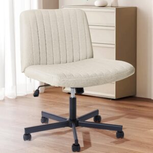 murago criss cross chair with wheels, extra wide cross legged office desk chair, plus size swivel vanity chair, height agjustable chair, beige