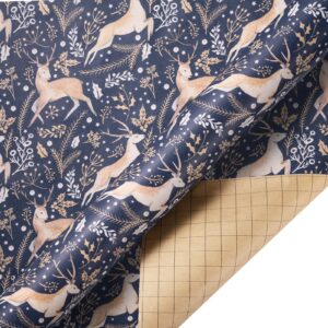 RUSPEPA Christmas Wrapping Paper, Jumbo Roll Kraft Paper - Light Blue Reindeer Design for Holiday Gift Wrap - 24 Inches x 100 Feet