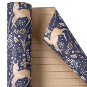 RUSPEPA Christmas Wrapping Paper, Jumbo Roll Kraft Paper - Light Blue Reindeer Design for Holiday Gift Wrap - 24 Inches x 100 Feet