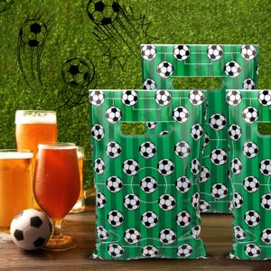 PEUTIER 50pcs Soccer Gift Bags, Plastic Soccer Party Bags Soccer Snack Candy Goody Goodie Treat Present Bags Soccer Party Favor Bags for Team Kids Teens Games Sports Events Supplies (Green)