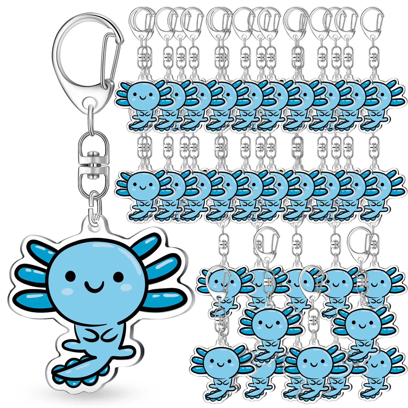 Ferreve 24 Pcs Axolotl Keychains Bulk Axolotl Party Favors Axolotl Charms Pendant Accessories Baby Shower Guest Favors for Birthday Classroom Reward Prizes(Blue)