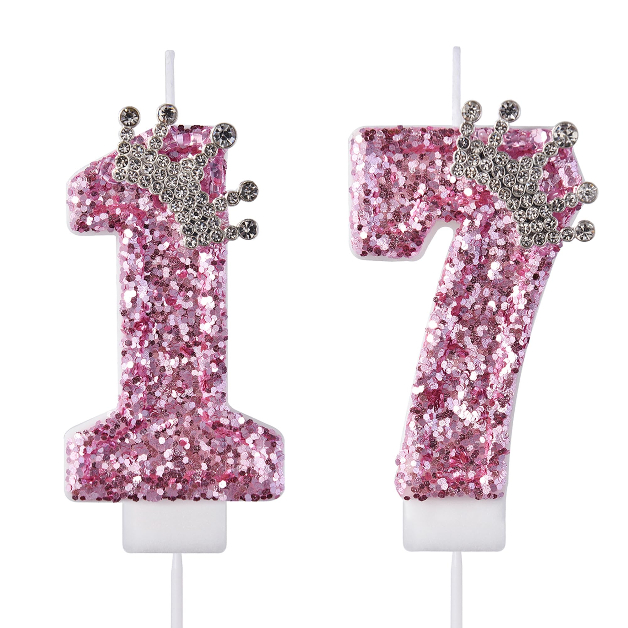 VSHILI 17 Birthday Candles, 17th Cake Candles, Pink Happy Birthday Number 17 Candles Cake Topper Decorations for Party Kids Boys Girls