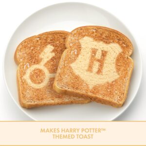 Warner Brothers Harry Potter 2-Slice Toaster by Select Brands, Imprints Hogwarts Crest and Harry Potter Glasses on Toasted Bread, Black and Gold, WBH-26TS