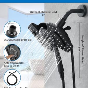 Black Shower Head with Handheld: 2-in-1 Shower Head High Pressure with Rainfall Shower Head Handheld Shower head Detachable Shower Head with Hose, 2.5GPM Double Shower Head Dual Shower Head Cambo