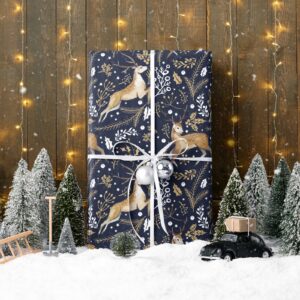 RUSPEPA Christmas Wrapping Paper, Jumbo Roll Kraft Paper - Light Blue Reindeer Design for Holiday Gift Wrap - 24 Inches x 100 Feet