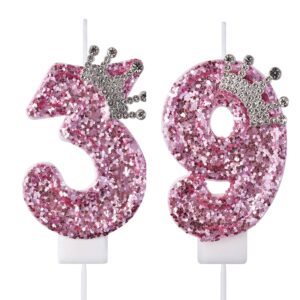 vshili 39 93 birthday candles, 39th 93rd cake candles, pink birthday number 39 93 candles cake topper decorations for party men women