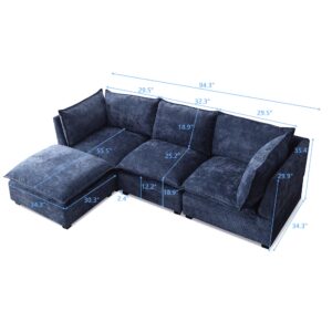 GNIXUU Cloud Modular Sectional Sofa, Convertible Large L-Shape Feather Filled Comfort Sectional Sofa with Ottoman, Linen Deep 4 Seat Couches for Living Room. Washable Cover, Blue