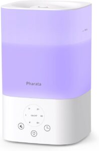 pharata humidifiers for bedroom baby, 3.5l top fill air humidifiers for home, ultrasonic cool mist humidifiers for large room indoor plants nursery, night light, white