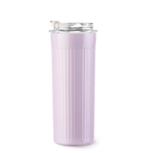 puraville 14 oz coffee tumbler with lid and straw, stainless steel insulated travel coffee mug with lid, reusable skinny tumbler cup for women and men,lilac