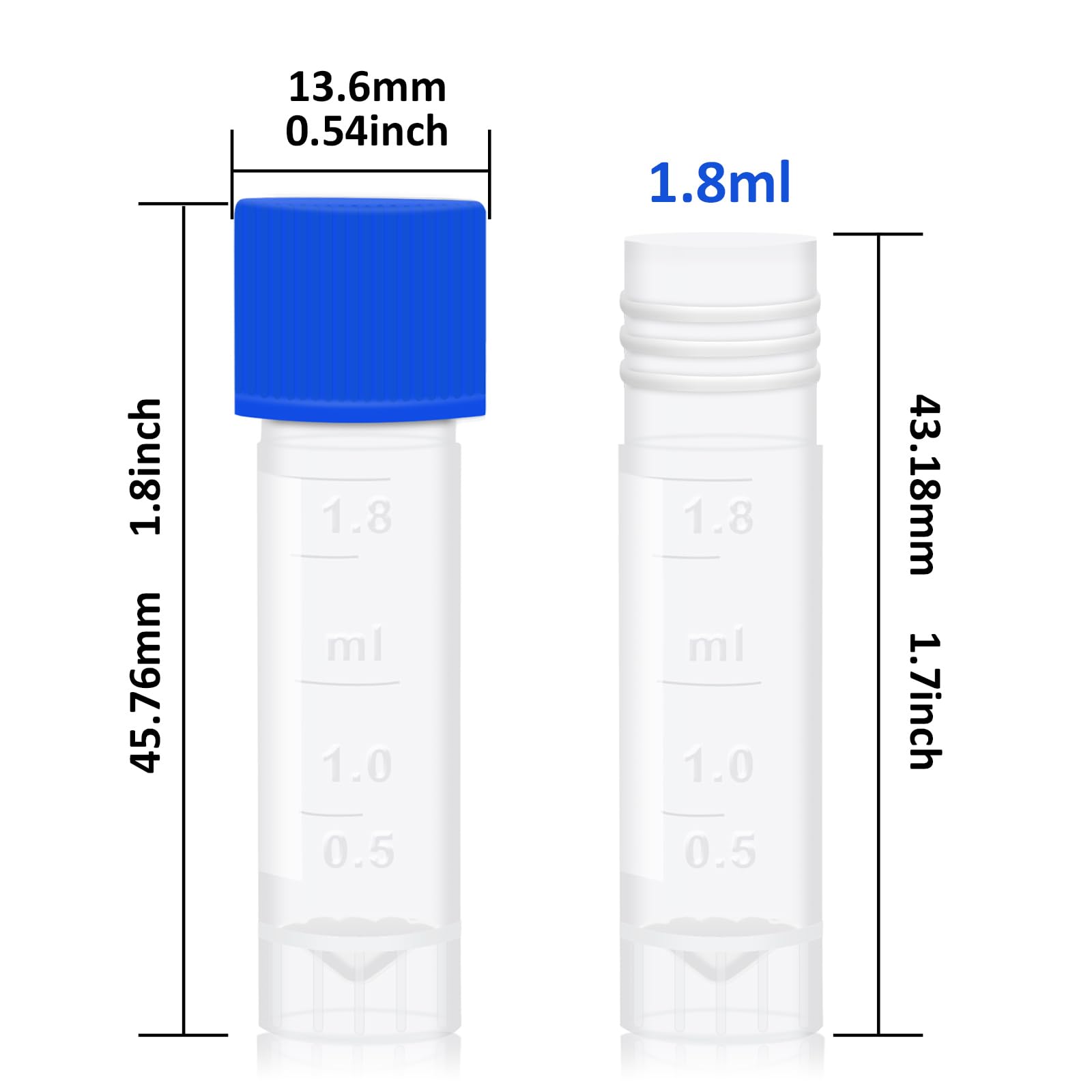 500pcs Sample Vials, 2ml Small Plastic vials w/Leak Proof Caps, Self-Stand Cryotubes Cryovial w/Scale & Writing Area, Cryogenic Vials for Low Temperature Storage