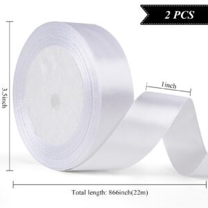 Phinus 2 Roll 1 inch White Ribbon, 24 Yards Satin Ribbon, White Satin Ribbon for Craft, Fabric White Ribbon 1 inch, Ribbon for Flower Bouquet, Gift Wrapping, Wedding and Handmade Bows