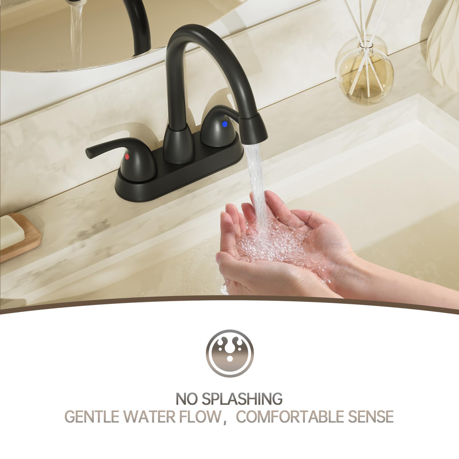 Phiestina Pull Down Sprayer Matte Black Bathroom Faucet，4 Inch Centerset 2 Handle Pull Out Bathroom Sink Faucet with 360 Swivel Spout，Metal Pop-Up Drain and Water Supply Lines，BF04007-B11-MB