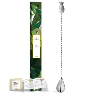 homestia 304 stainless steel mixing spoon, alloy pineapple decorative 12 inches bar spoon with spiral pattern long handle, high-end drink stirrers, cocktail stirrer for layering drinks (silver)