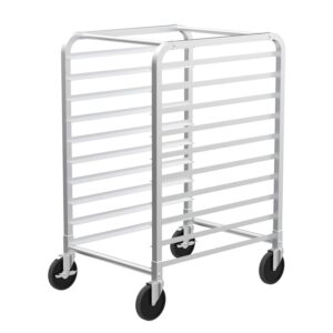 rovsun 10-tiers sheet bun pan speed bakery tray racks, commercial stainless steel baking racks with brake wheels, push bread tray food cart, perfect for kitchen/dining rooms