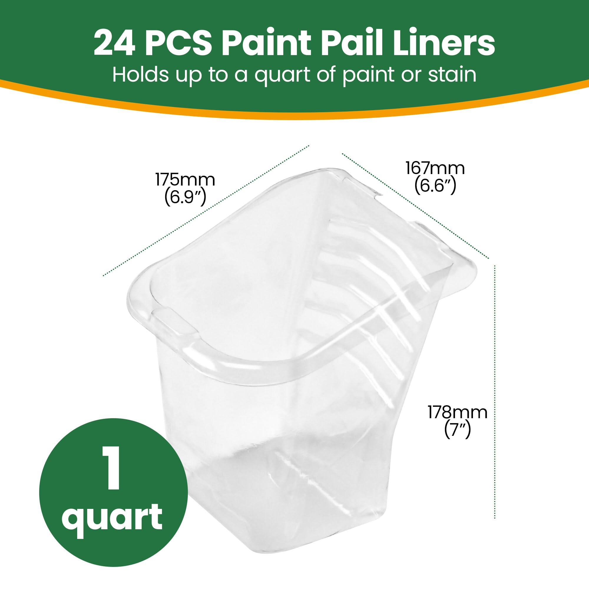 VOOMEY 24PCS Paint Pail Liners, Plastic Disposable Bucket Liner Set for Paint Cups,Holds Up to A Quart of Paint or Stain