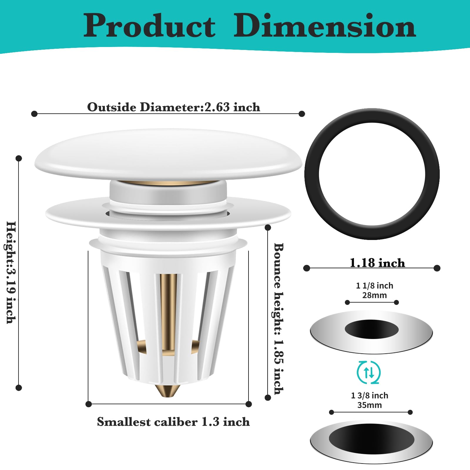 Sink Drain Strainer, ZMyHeart Drain Hair Catcher, Bathroom Universal Basin Sink Drain Stopper, Anti-Clogging, Bathtub Sink Stopper for 1.04~1.97 inch Drain Hole (Bullet Type)