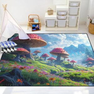 CDIWIDH Mushroom Rug for Girls Room - Pink Mushroom Area Rug 5'X7' Kids Rugs for Bedroom Girls Boys Cute Mushroom Prints Rugs Decor for Girls Bedroom Living Room Kids Play Rug 5x7 Feet